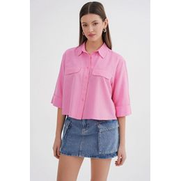 Kurz&auml;rmeliges Crop-Popeline-Shirt