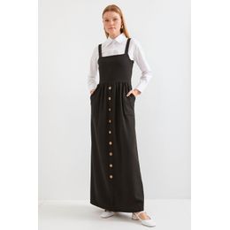 Maxikleid in A-Linie mit quadratischem Kragen und Knopfverschluss