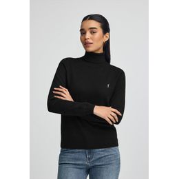 Rollkragenpullover schwarz aus Wollgemisch mit gesticktem Rigby Go-Logo