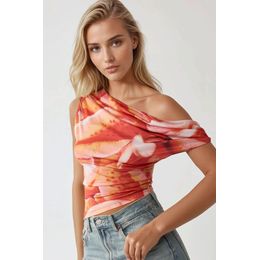Abstraktes Print Asymmetrisches Enges Crop Top