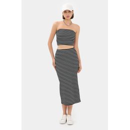 2 Teile: Gestreiftes tr&auml;gerloses Cropped Top & Gestreifte Mid-Rise Midi-Rock
