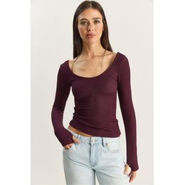 Slim Fit Langarm Bluse mit U-Ausschnitt