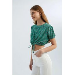 Blumen Rundhalsausschnitt Kordelzug Cropped Top