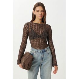 Spitzen Rundhalsausschnitt Bluse mit langen &Auml;rmeln