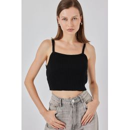 Quadratischer Kragen Rippstrick Crop-Top