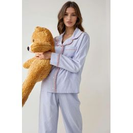 Kariertes Baumwoll-Pyjama-Set mit Hemdkragen