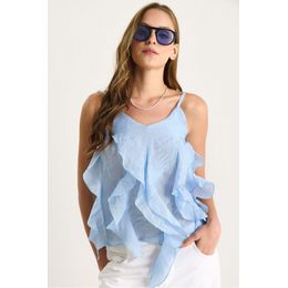 V-Ausschnitt Baumwollbluse mit R&uuml;schendetails