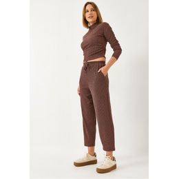 Strukturierter Rollkragen-Top-Crop-Set
