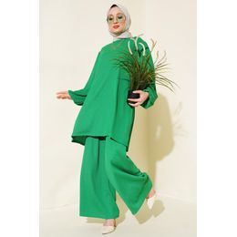Texturierte Langarm-Tunika und weite Hose Set