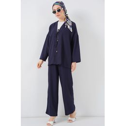 V-Ausschnitt Cardigan und weite Hosen Set