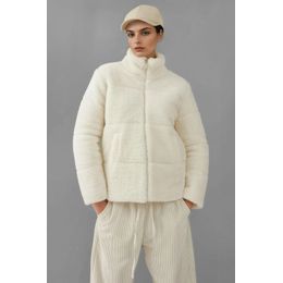 Dicker Pl&uuml;sch-Faux-Fur-Mantel mit Jackenkragen
