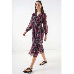 V-Ausschnitt Midi-Kleid mit Knopfverschluss