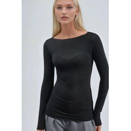 Boots-Ausschnitt Langarm Leichte Bluse