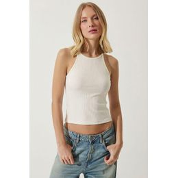 Gerippte Halterneck-Crop-Bluse