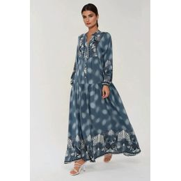 Bedrucktes Langarm-Viskose-Maxi-Kleid