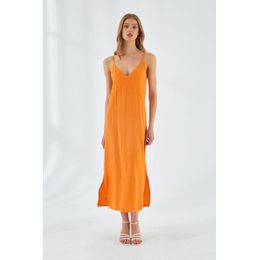 V-Ausschnitt Schlitz-Midikleid