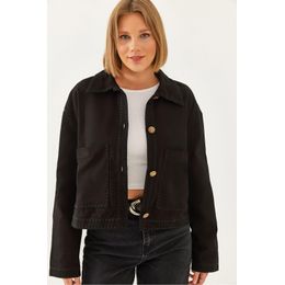 Bestickte Kurze Gewebte Jacke mit Hemdkragen