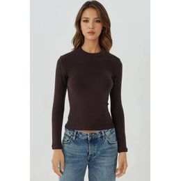 Ultraweiches Slim-Fit Rundhals Langarm-Basic-Top