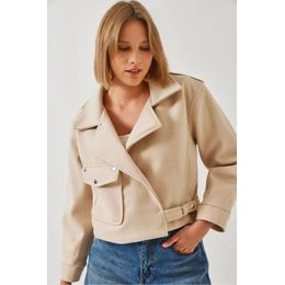 Kurze Gabardinejacke mit Knopf und Tasche
