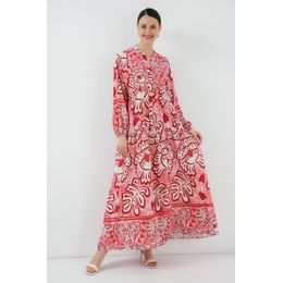 Bedrucktes V-Ausschnitt Maxikleid mit Knopfverschluss