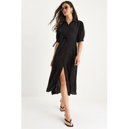 Knopfverschluss Midi-Kleid mit Hemdkragen