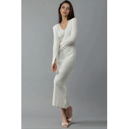 V-Ausschnitt Strukturierte Maxi-Strickkleid mit Schlitz