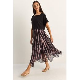 Abstraktes Druck Boote Halsausschnitt Midi Kleid