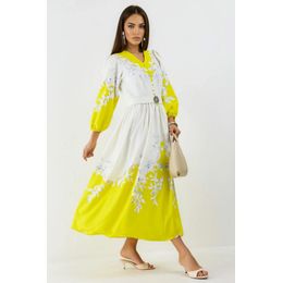 Blumen-Maxi-Kleid mit V-Ausschnitt und Knopfdetails