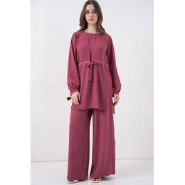 Crew-Neck-Tunika mit Krawatten-Detail und weiten Hosen Set