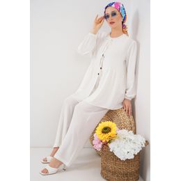 Crewneck Lange Tunika und Weite Hosen Set