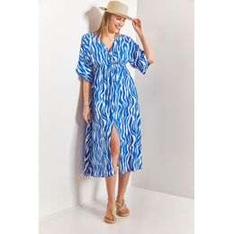 Bedrucktes V-Ausschnitt-Midi-Kleid mit Schlitz