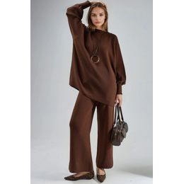 Lockeres Sweatshirt- und Hose-Strick-Set