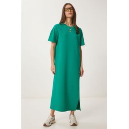 Midi-Baumwollkleid mit Schlitz
