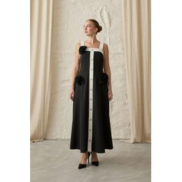 Midi-Kleid mit quadratischem Kragen und Knopfverschluss