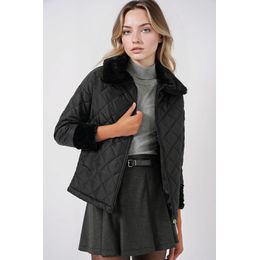 Texturierte Puffjacke mit Schal-Kragen und Kunstfell