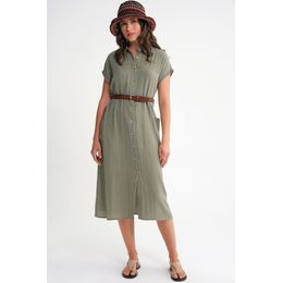 Midikleid mit G&uuml;rteldetail und Knopfkrause