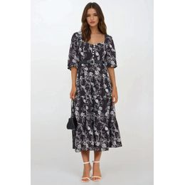 Besticktes Sweetheart-Ausschnitt Tiered-Maxikleid mit Puff&auml;rmeln