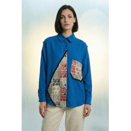 Geometrisches Print-Leinenmix-Hemd mit Knopfleiste