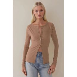 Langarm-Strick-Cardigan mit geripptem Muster und Knopfleiste am Rundhalsausschnitt