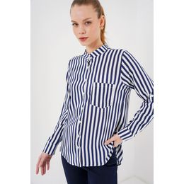 Gestreiftes Button-Up Langarmhemd mit Tasche