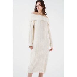 Oversized Rippenstrick Midi Kleid mit Madonna-Kragen