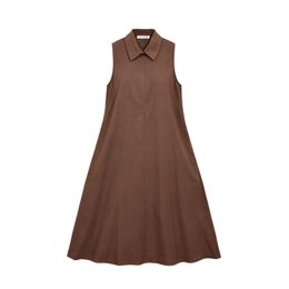 Rei&szlig;verschluss-Fronthemdkragen-Midikleid