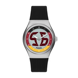 Quarzuhr Fossil "Archival Big Tic", schwarz, silberfarben, Armbanduhren, Herren, Quarzuhr, Armbanduhr, Herrenuhr, Silikonarmband, analog, digital