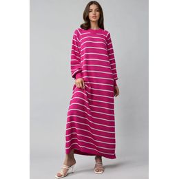 Langarm gestreiftes Rippstrickkleid