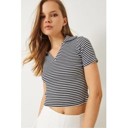 Gestreiftes Slim Fit Crop T-Shirt