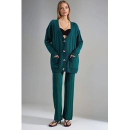 Strick-Koordinaten mit V-Ausschnitt Cardigan und weitem Hosenbein