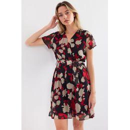 V-Ausschnitt Bl&uuml;hendes Mini-Kleid mit Bindungsverschluss