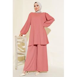 Texturierte Langarm-Tunika und weite Hose Set