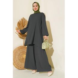 Texturierte Langarm-Tunika und weite Hose Set