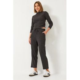 Texturiertes Crop-Top mit Rollkragen Set